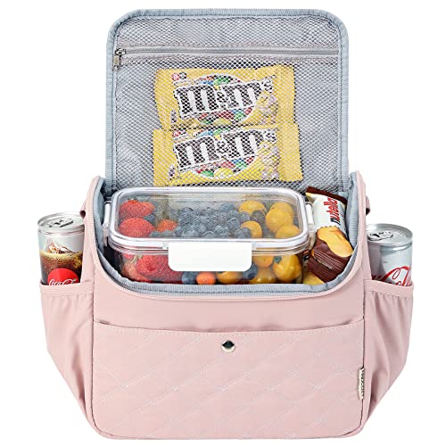 FINDCOZY Lunch Bag, Portable Lunch Box for Women with Adjustable Shoulder Strap, Pink