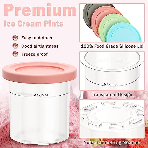 Creami Deluxe Pints, for Ninja Creami Ice Cream Maker,16 OZ Creami Deluxe Pints Dishwasher Safe,Leak Proof for NC301 NC300 NC299AM Series Ice Cream Maker