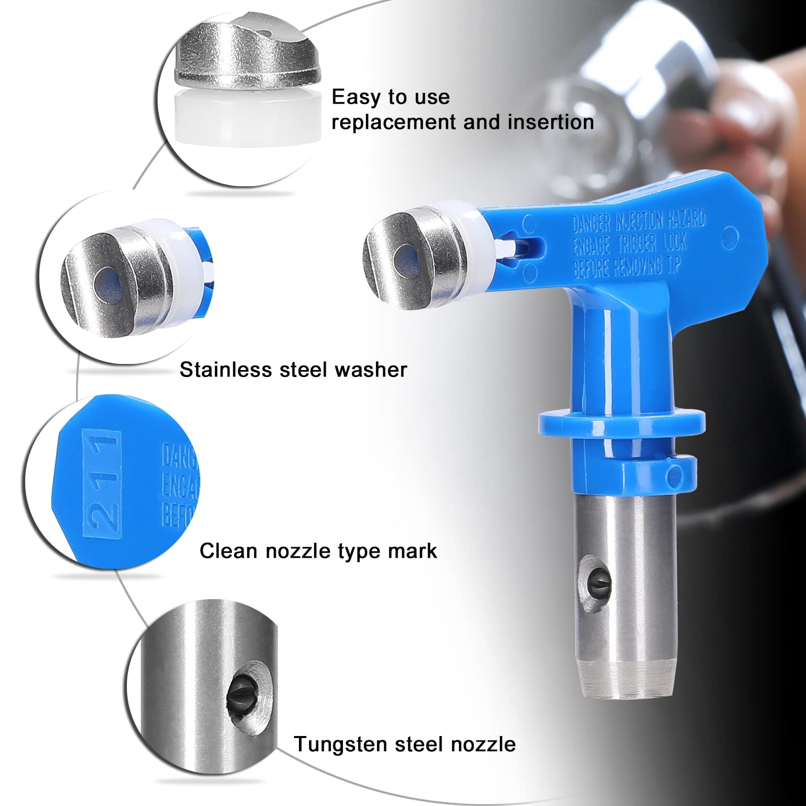 Spray Tips for Airless Sprayer, Geevorks Reversible Airless Paint Sprayer Nozzle Tips 6 Pieces with 2PCS Nozzle Seats, Airless Paint Spray Guns Nozzles Set