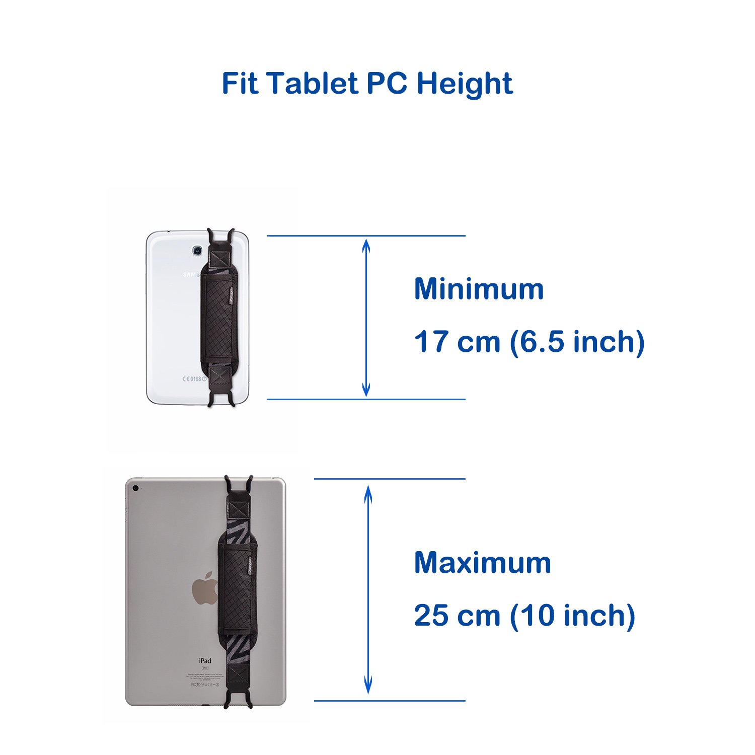 TFY Tablet Security Hand Strap Holder, Compatible with iPad (iPad Mini & Mini 5 & Mini 6 / iPad Air 4 / iPad Air 5 / iPad Pro 9.7Inch) - Samsung Tablets - Nexus 7 / Nexus 10 and More (Black)