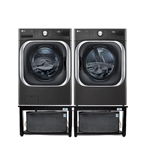 EZ Laundry | Upgraded 29β Universal Pedestal β 700lbs Capacity, Raises 16β with Built-in Drain Pan + Hose, Adjustable Feet, Anti-Vibration, Steel & Storage Shelf for Washer & Dryer (Black)