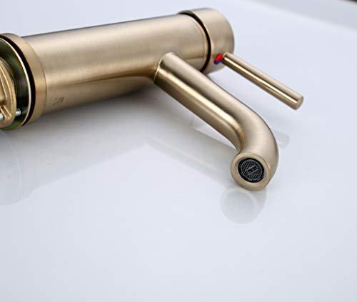 Derengge Single Lever Bathroom Faucet,Single Hole Bathroom Sink Faucet,Brushed Gold Lavatory Faucet,F-509-CS