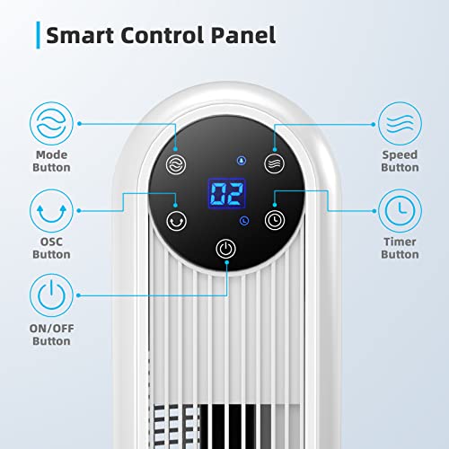 COSTWAY Tower Fan, 42-Inch Portable 80 Degrees Oscillating Fan with Remote, Smart Control Panel, 3 Wind Modes, 12H Timer, Quiet Bladeless Fan for Living Room, Bedroom, Kitchen, Office (White)