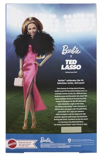 Barbie Signature Doll, Keeley from Ted Lasso Wearing Pink Dress & Faux Fur Shawl, Collectible with Displayable Packaging
