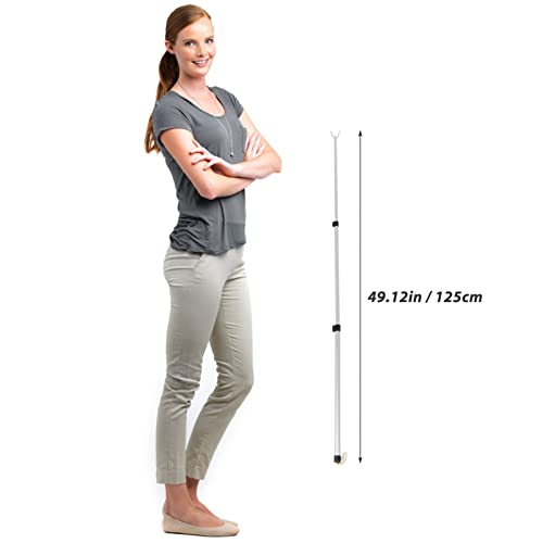 Clothes Line Retractable Pole with Hook and Handle Reach Stick Closet Pole Telescoping Pole for Clothes Shutter Closet Curtain Shelf Ceiling Retractable Clothesline Indoor