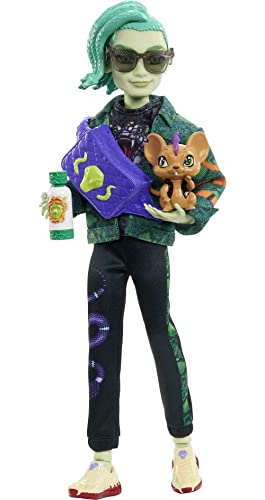 Monster High Deuce Gorgon Doll in Signature Look with Denim Snake Jacket & Accessories, Pet Mouse Perseus