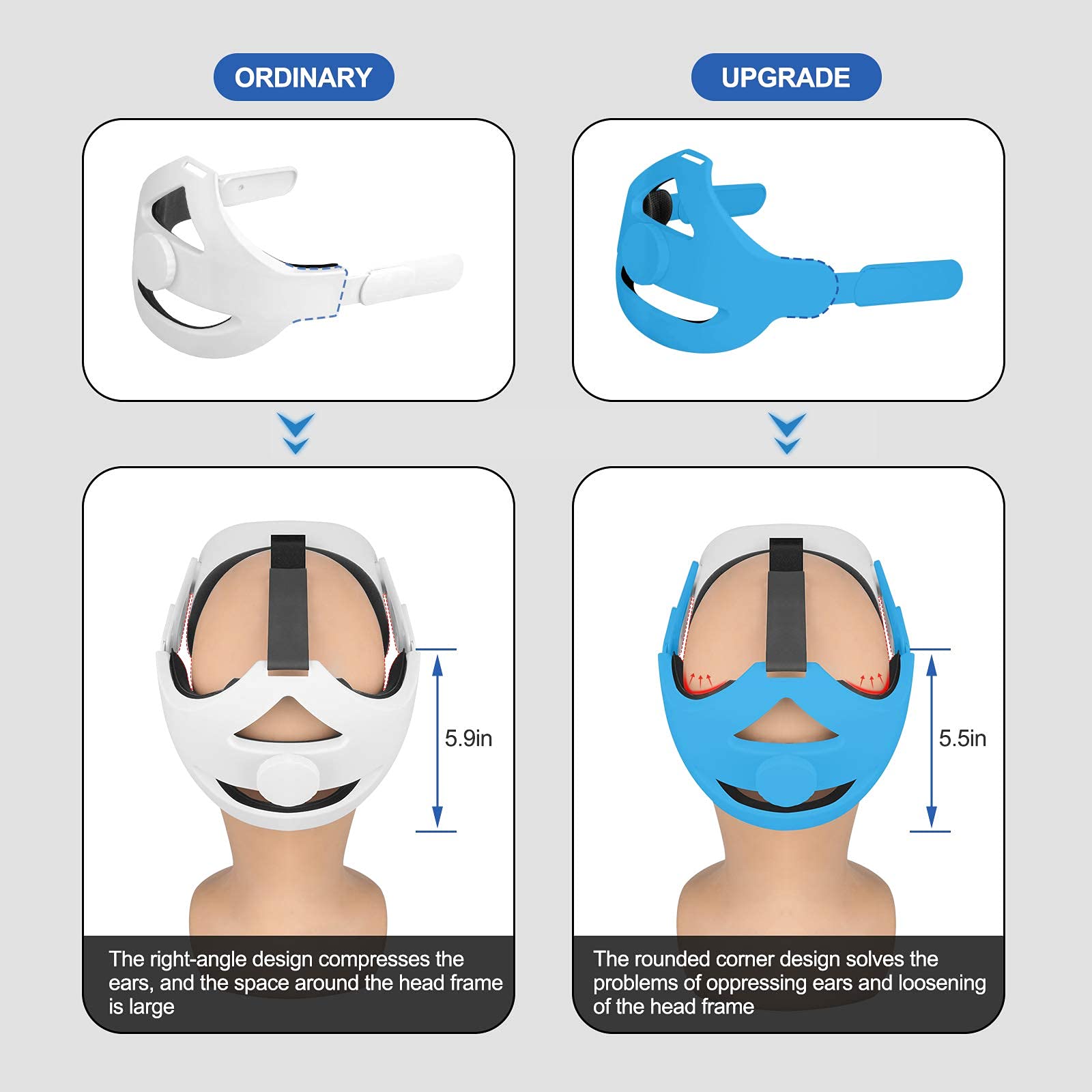 MASiKEN K6 Adjustable Replace Elite Head Strap for Oculus Quest 2, Enhanced Support and Comfort Head Pad Cushion,Reduce Head Pressure,Optimize Interface Fillet and Headstock Angle (Blue)