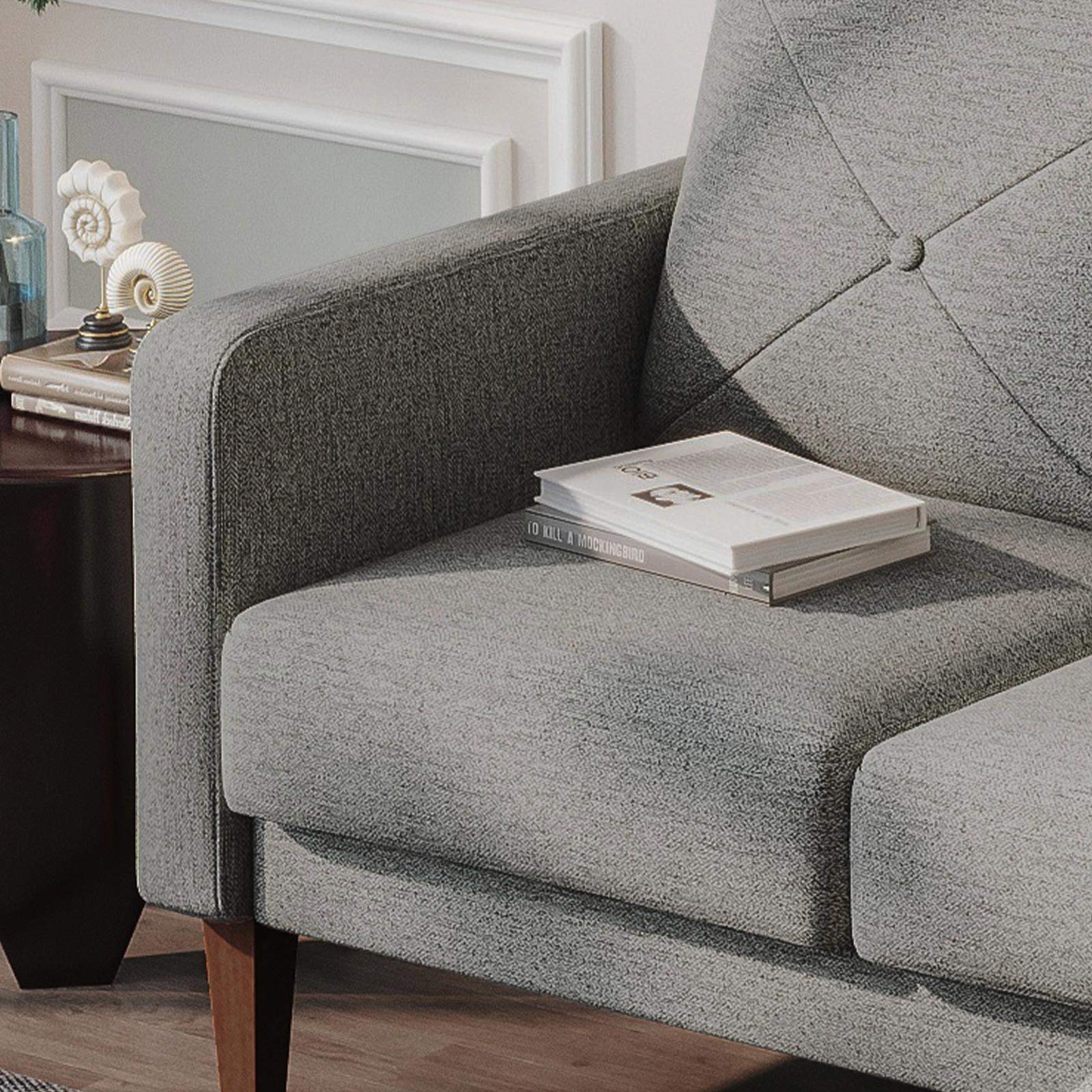 Belffin Convertible Sectional Sofa Couch with Ottoman Reversible L Shaped Sofa Couch Set in Fabric Dark Grey