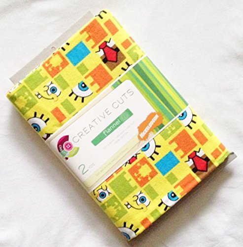 Spongebob Squarepants "Funny Faces Squared" 100% Cotton Flannel Fabric (Great for Quilting, Sewing, Craft Projects, & More) 2 Yards Pre-Cut X 44"