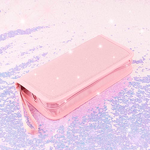 BelugaDesign Glitter Switch Case | Carrying Bag Travel Purse Zipper Clutch Handbag | Game Card Holder | Compatible with Nintendo Switch Standard Lite OLED (Pink)