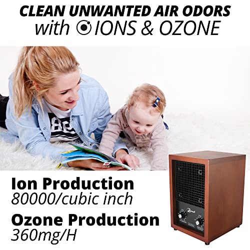Ion and Ozone Generator Air Purifier, Ionizer & Deodorizer adjustable up to 3,500 SqFt - Ideal for Dust, Pollen, Pets & Smoke Smell by Mammoth