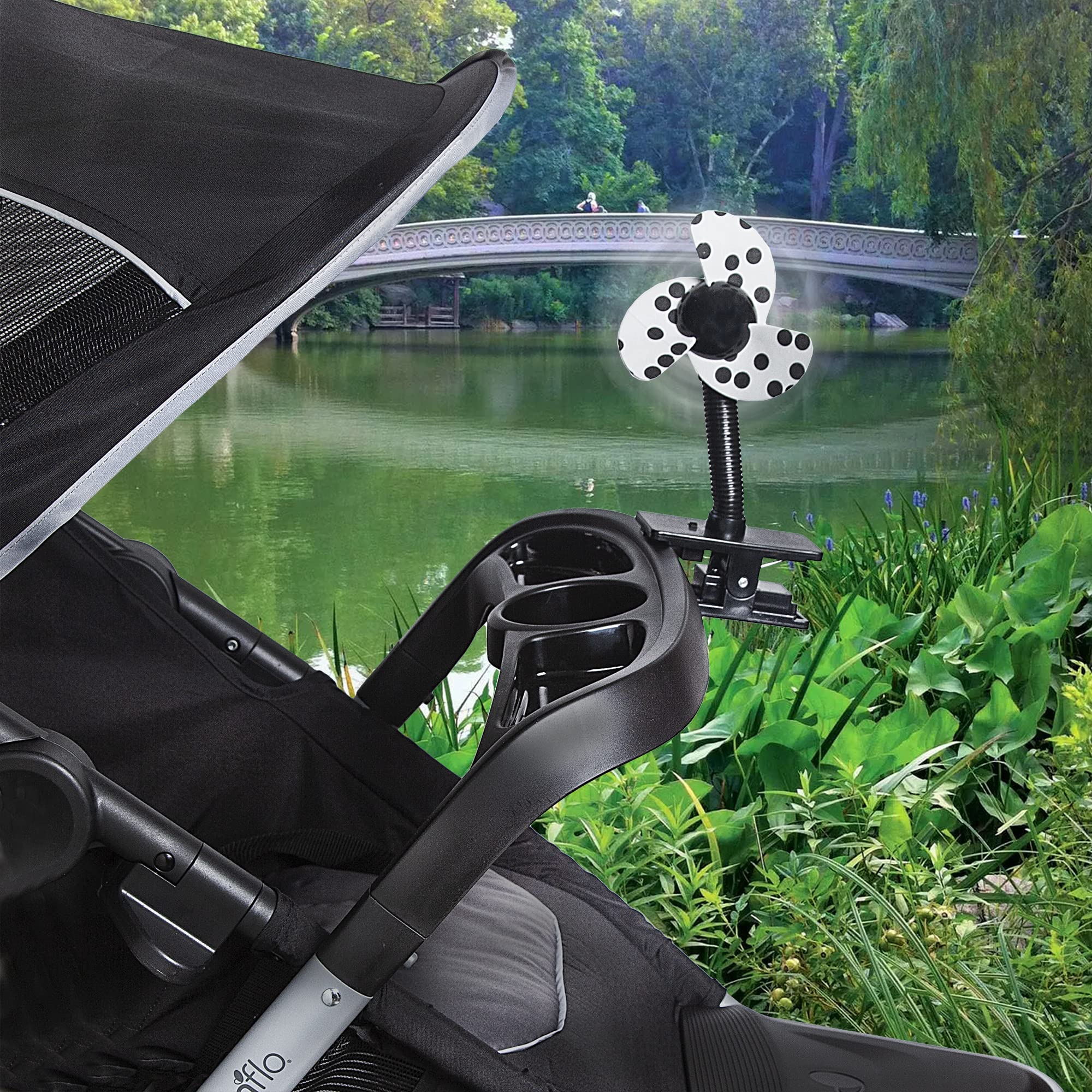Good Gear Soft Fin Clip On Fan for Travel Stroller, Baby Crib & Car Seat - Black Dots/Grey