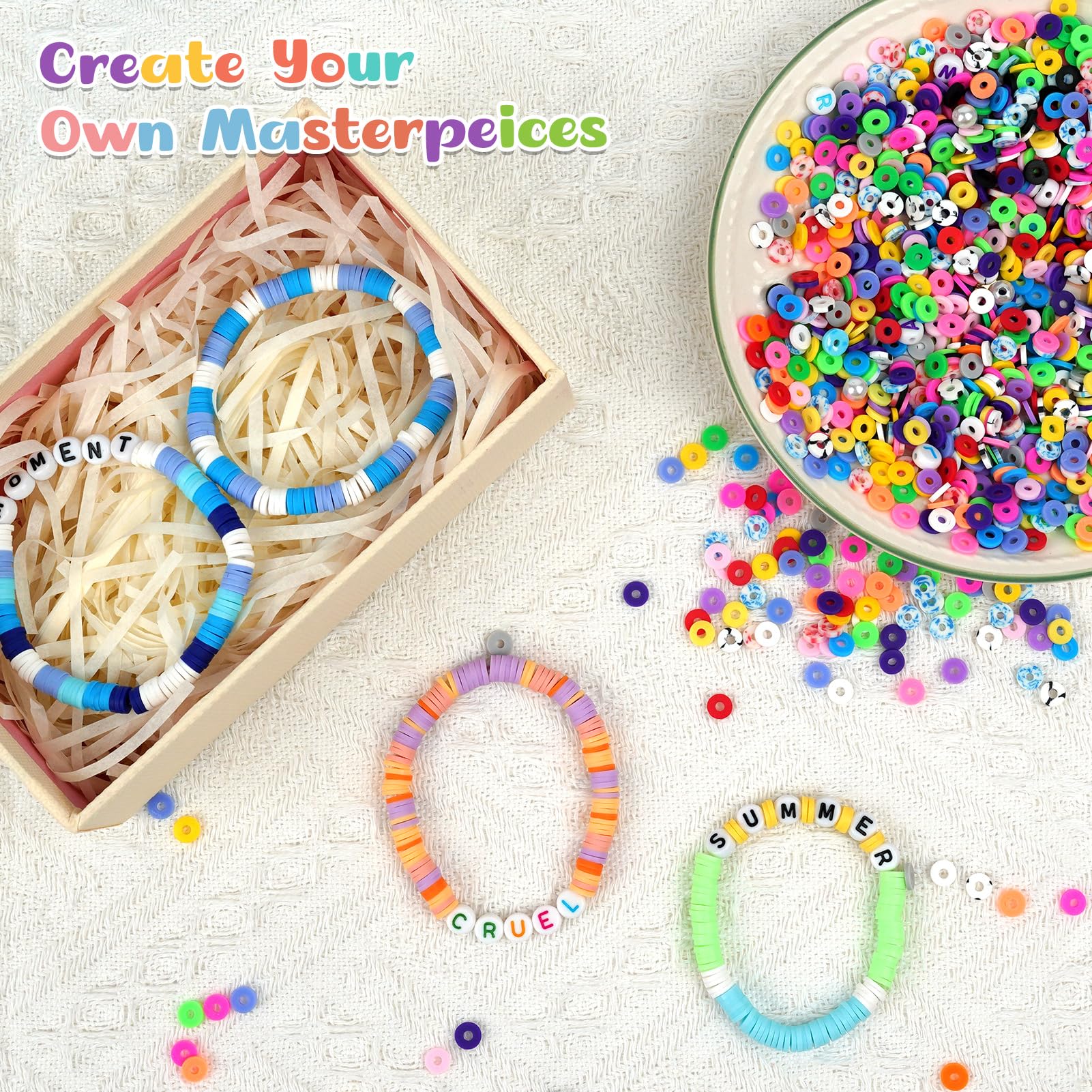 Clay Beads, 3000Pcs Red Clay Heishi Beads for Bracelets Making, Flat Round Polymer Heishi Beads for DIY Jewelry Making(Bagged)