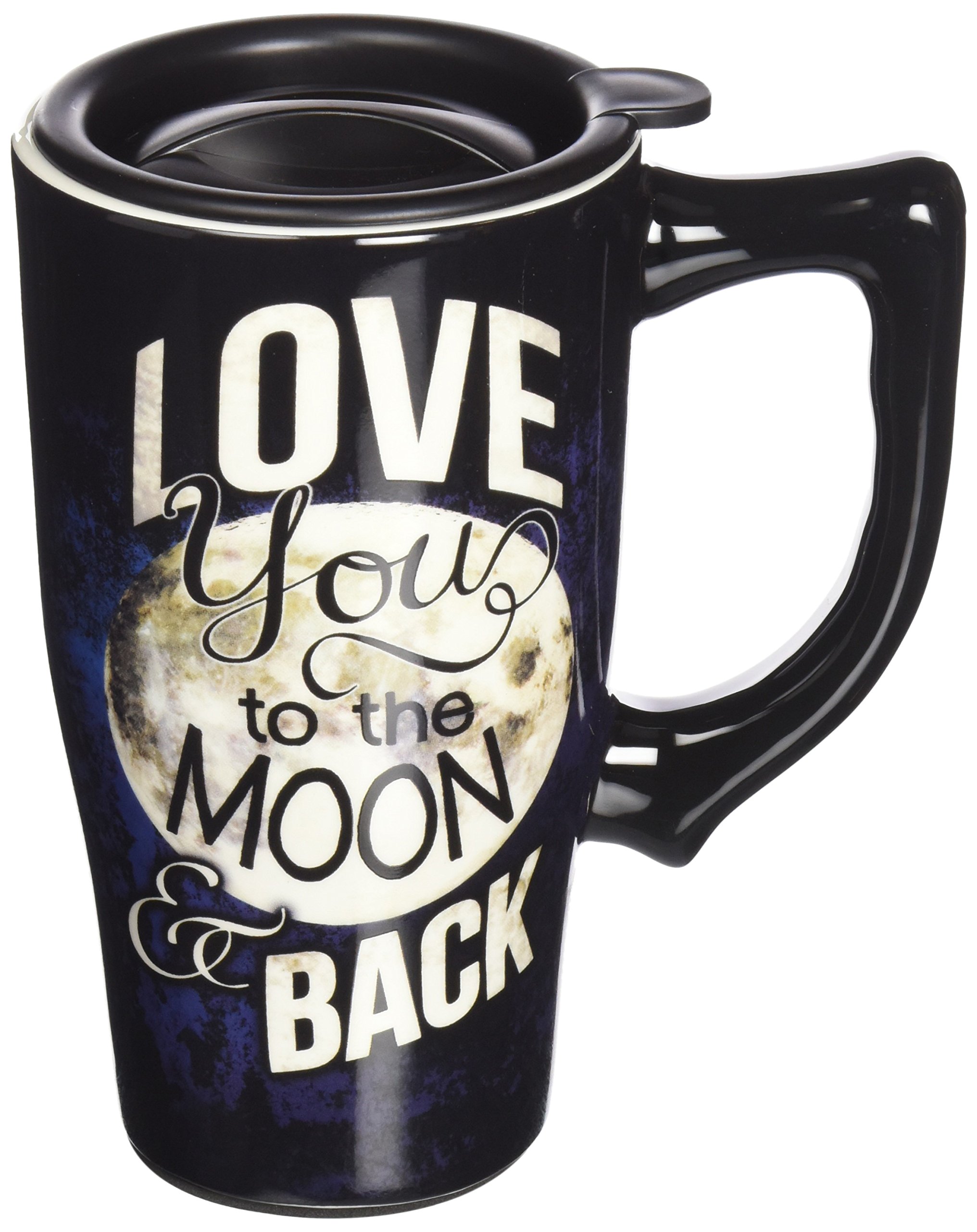 Spoontiques - Ceramic Travel Mugs - Love To The Moon and Back Cup - Hot or Cold Beverages - Gift for Coffee Lovers