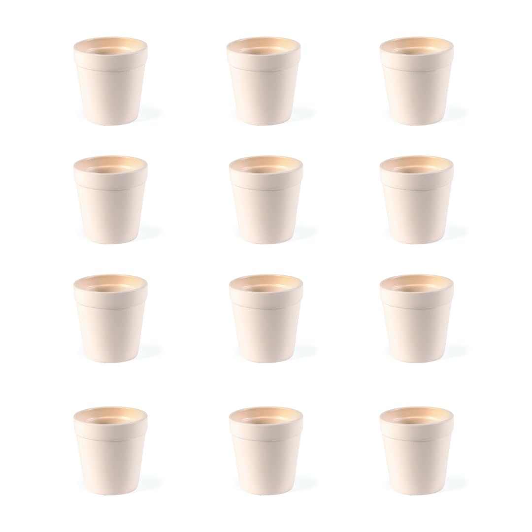 Fun Express Mini Flower Pots Bulk Ceramic - Set of 12 Unfinished White Ceramic Pot for Kids - Color Your Own Class Pack - Great for Classrooms, Art Class and Camp Craft Projects