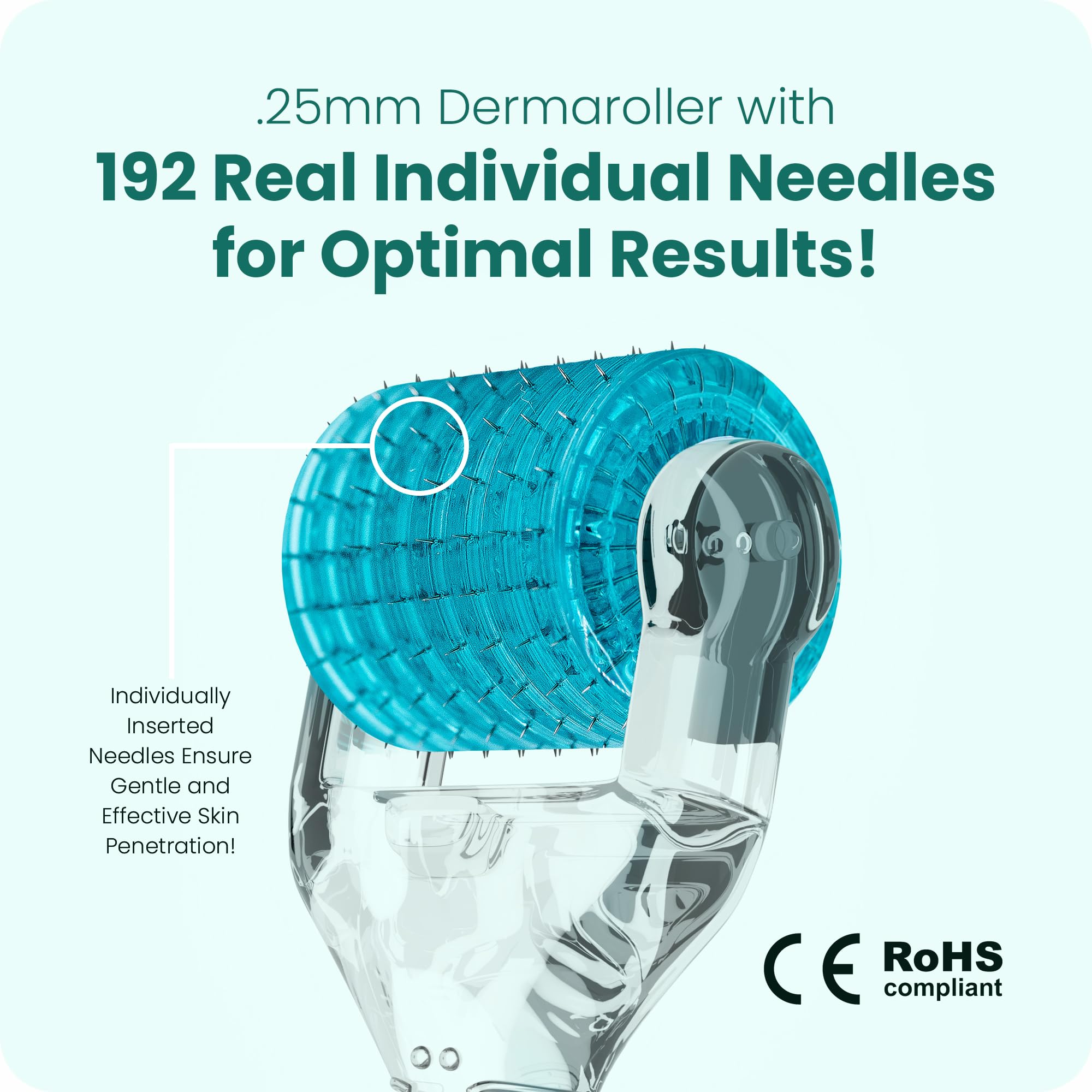 Gin Amber Dermaroller (0.25mm) - 192 Real Individual Needles, Microdermabrasion Device for Skin Care, Serum Absorption with Microneedling, Safe and Painless Revitalizer Tool, Hygienic Case