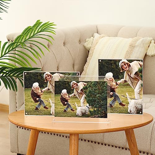 Fixwal Acrylic Frame, Clear Picture Frame 8x10, Set of 3, Magnetic Photo Frame, 10mm Clear Glass Frame, Wedding Table Numbers, Glass Table Top, Frameless Photo Frame