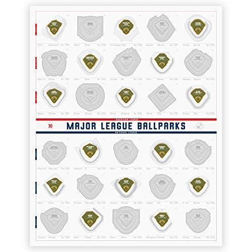 Enno Vatti Major League Ballparks Baseball Stadium Scratch Off Map - Scratch Off Poster For Not Just Yankees Bucket List (16” x 20”)- Ultimate Gift for Baseball Dads And Fans, Christmas, Easter