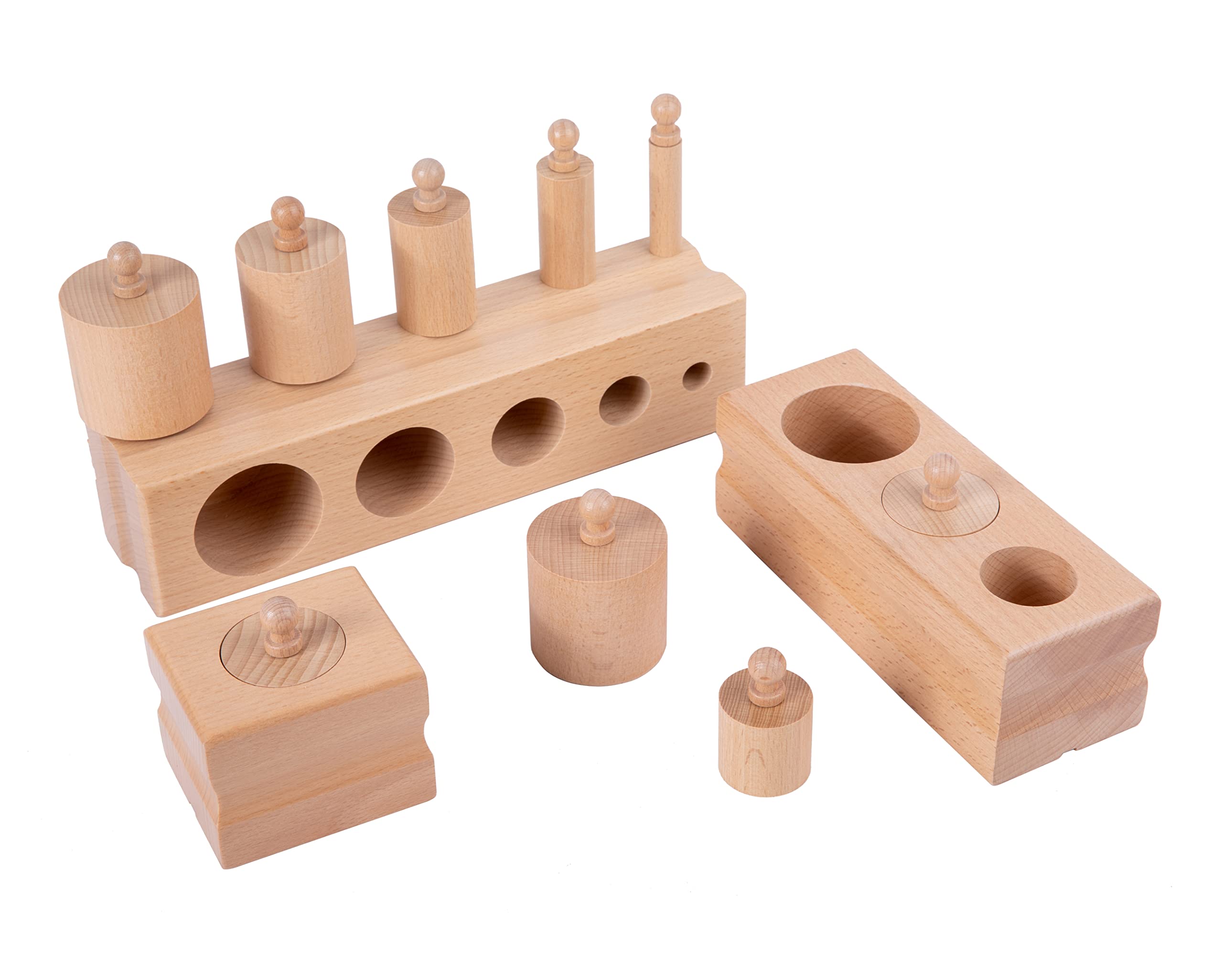 Montessori Toys for Babies 6-12 Months Wooden Knob Log Mini-Cylinder Block Preschool Learning Baby Game Sensory Toys for Kids(3 Piece Set)