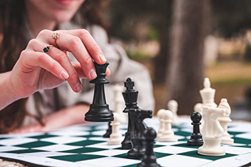 Mynnnat Professional Chess Set, Thick Tournament Roll up Board and Pieces with Travel Bag, Checkers and Unique Booklet for Chess Training - White & Green
