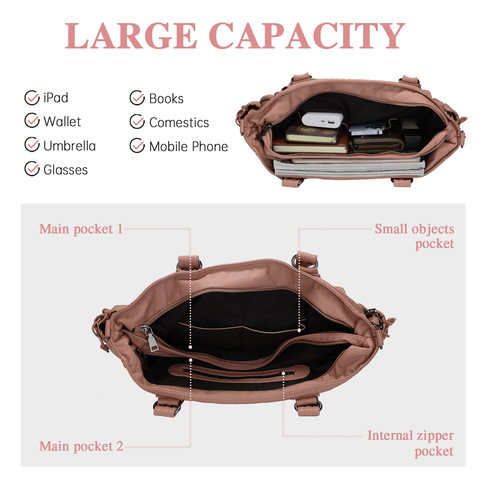 BAIGIO Handbags for Women Large Hobo Shoulder Bags Soft PU Leather (apricot)