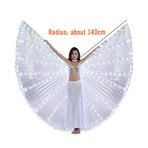 Halloween Belly Dance LED Angel Wings,Bar Belly Dance Light Up Stage Wear 360 Degrees Performance Props LED Wing for Women(White)