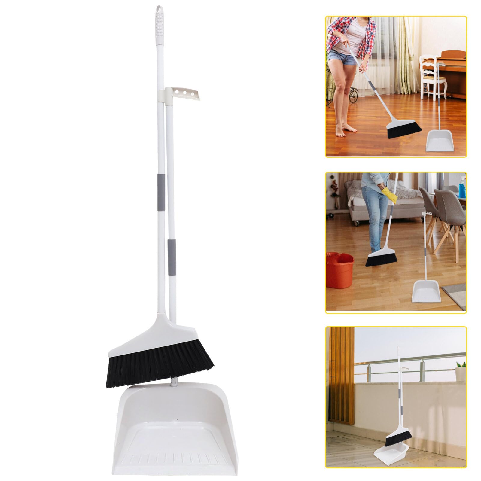Lurrose Broom and Dustpan Set Broom with Dustpan Combo Set Upgrade Broom Long Handle Broom Broomstick Standing Dust Pan for Home Kitchen Lobby Floor Cleaning