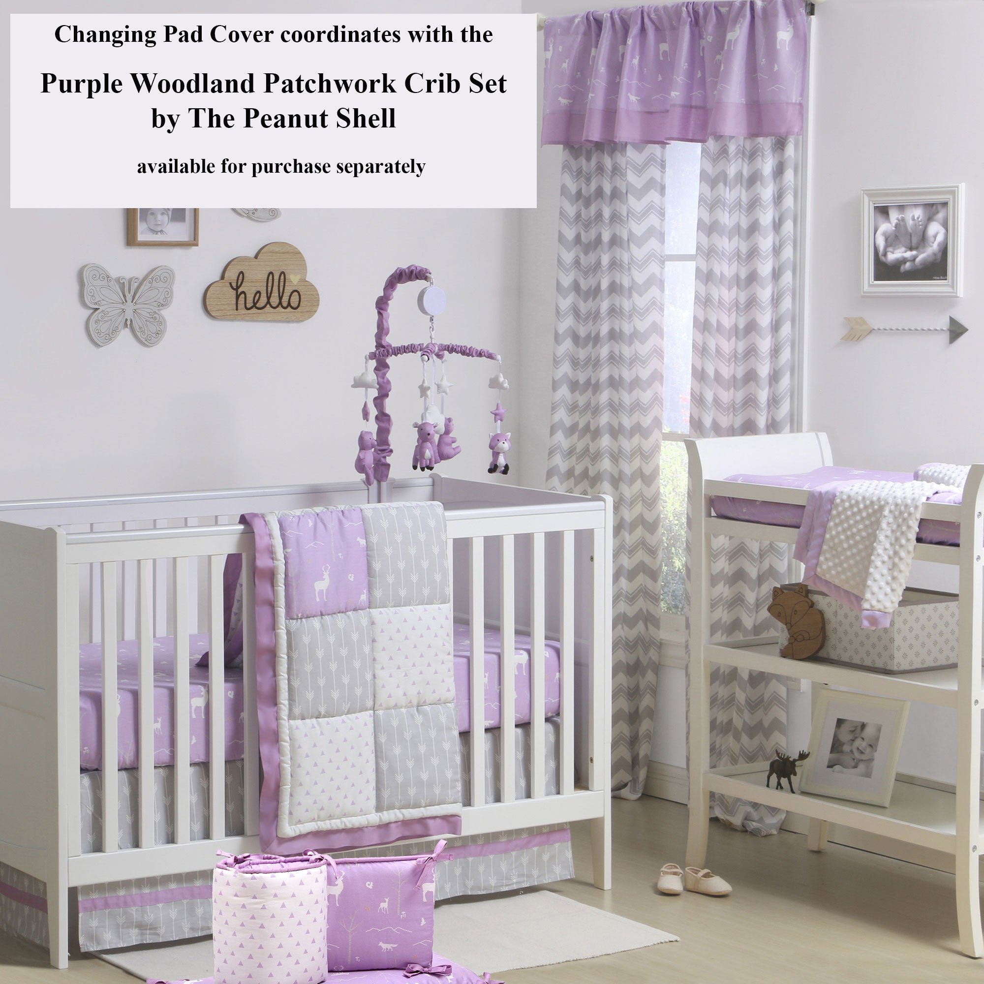 The Peanutshell Woodland Print Cotton Changing Pad Cover in Purple