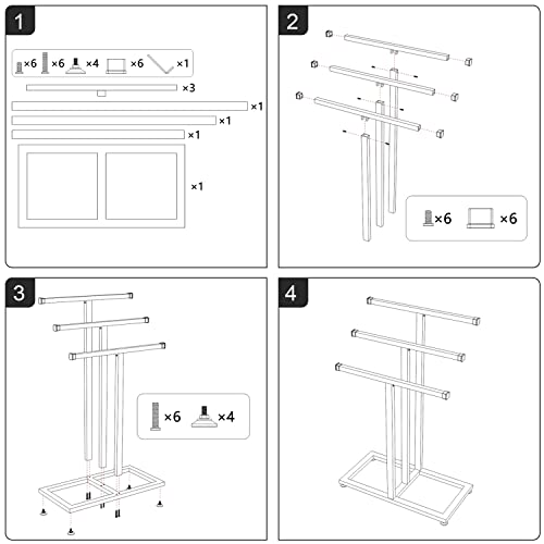 MYOYAY Freestanding Towel Racks Holder for Bathroom 3-Tier Metal Towel Bar Stand Organizer for Bath & Hand Towels for Bathroom Shower Storage Black