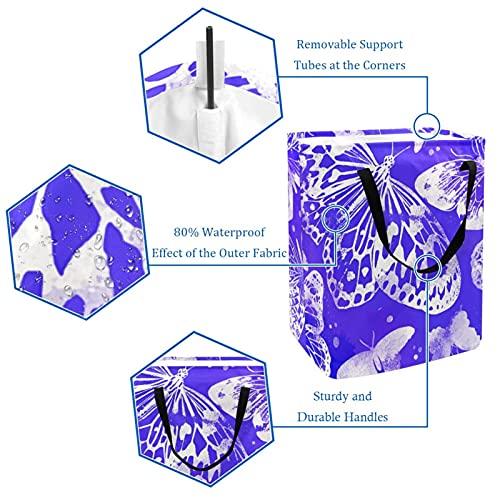 Purple Butterfly Laundry Basket Collapsible Storage bin with Handles for Hamper,Kids Room,Toy Storage