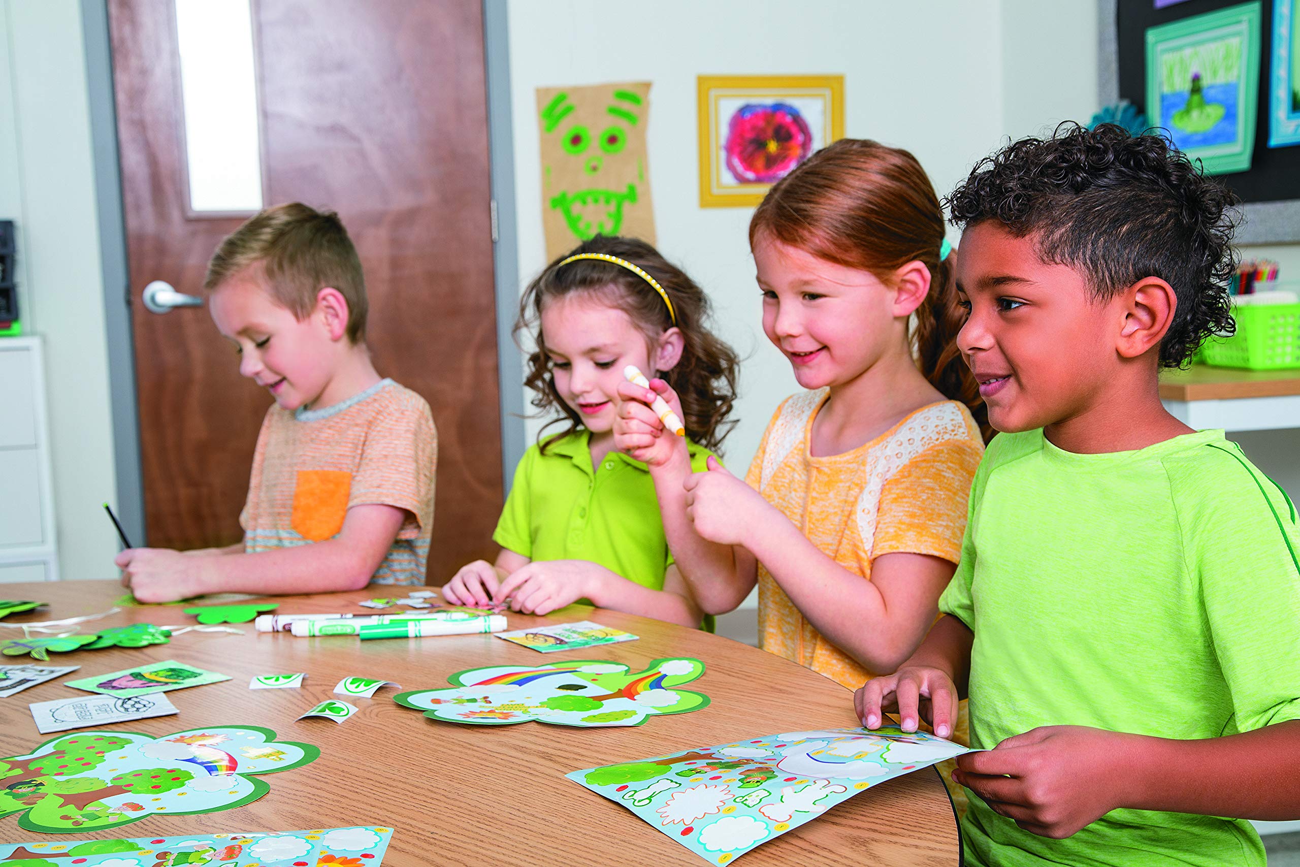 Fun Express Shamrock St. Patrick's Day Sticker Scenes (Makes 12) Kids DIY Arts & Crafts, Classroom Supplies