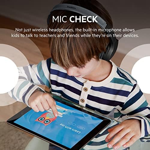 Belkin SoundForm Mini - Wireless Bluetooth Headphones for Kids with 30H Battery Life, 85dB Safe Volume Limit, Built-in Microphone - Kids On-Ear Earphones for iPhone, iPad, Fire Tablet & More - Black
