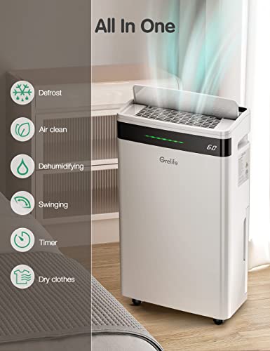 Dehumidifiers for Home and Basement, Grelife 4,500 Sq. Ft 50 Pint Dehumidifier with Drain Hose, 3 Modes, Child Lock, 24H Timer,Defrost,Dry clothes,Easy-to-clean filter,for Large Room, Bedroom,bathroom