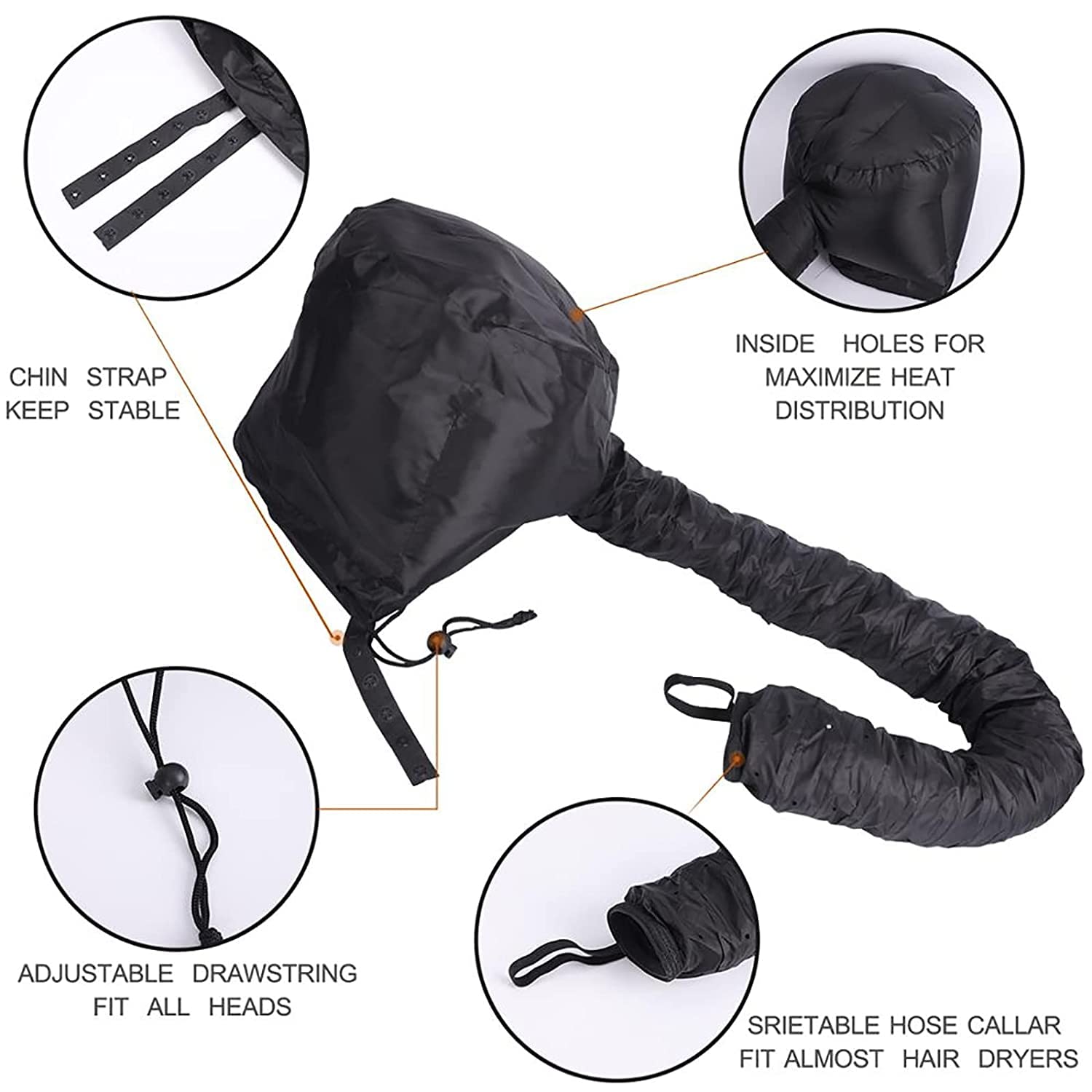 CIZGIM Portable Soft Hair Dryer Cap, Black, Polyester