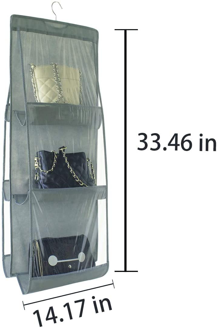 ThunderStar Hanging Closet Organizer Dust-Proof Storage Wardrobe Handbag Holder, Dual-Sided 6 Clear See-Through Pockets