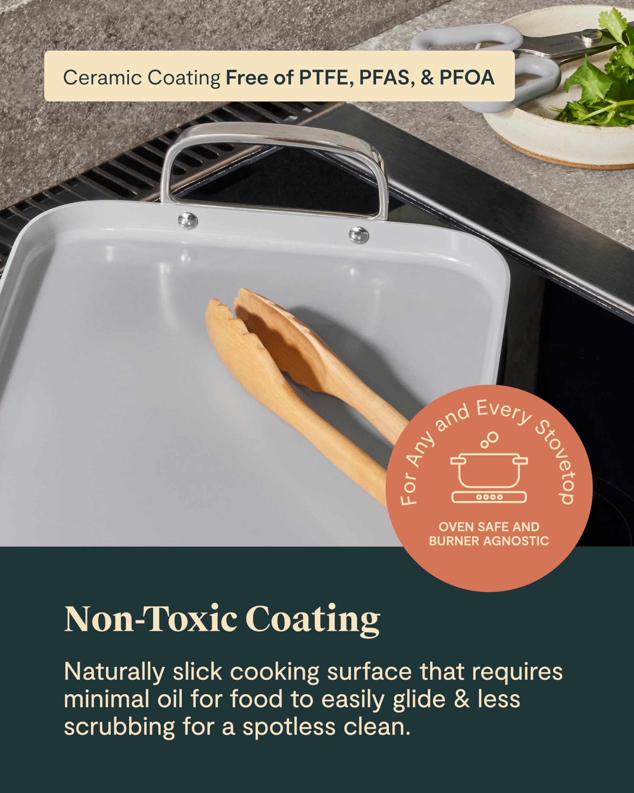 Caraway Double Burner Griddle - 19x12” Griddle Pan - Non-Stick Ceramic Coated - Non Toxic, PTFE & PFOA Free - Oven Safe & Compatible with All Stovetops - Cream