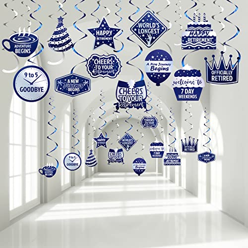 Hotop 30 Pieces Retirement Party Decorations, Blue and Sliver Retirement Party Supplies Happy Retirement Office Retirement Swirls Decorations Foil Ceiling Decorations for Men and Women