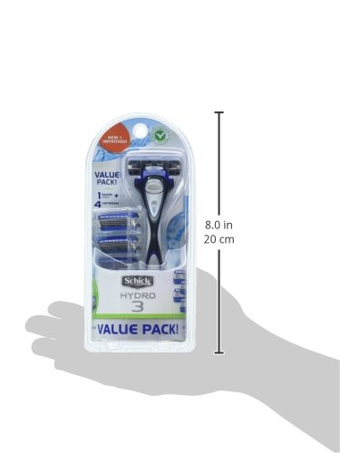 Schick Hydro 3 Razor for Men Value Pack with 4 Razor Blade Refills