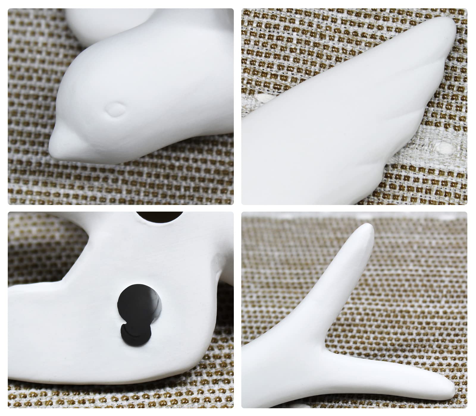 MORMEII 6PC White Ceramic Birds Figurines Wall Art for Home Garden Wall Decoration