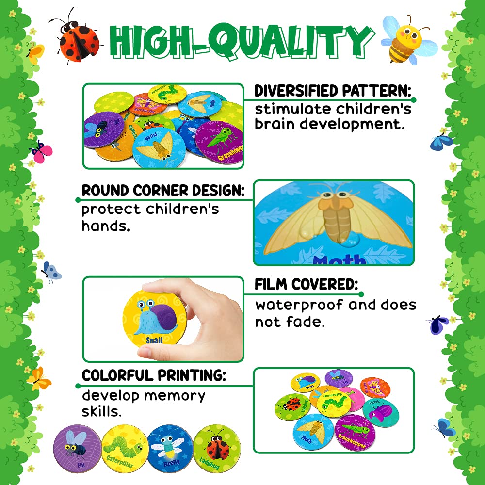 Matching Game - 16 Pairs Bug Insect Memory Games for Kids 3 and Up,Toys for 3 Year Old Boys,Non Toxic Preschool Learning Activities Educational Memory Card Games for Kids