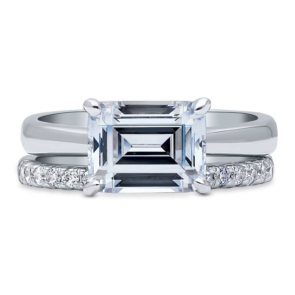 BERRICLE Sterling Silver East-West Wedding Engagement Rings Cubic Zirconia CZ Solitaire Ring Set for Women, Rhodium Plated Size 5.5