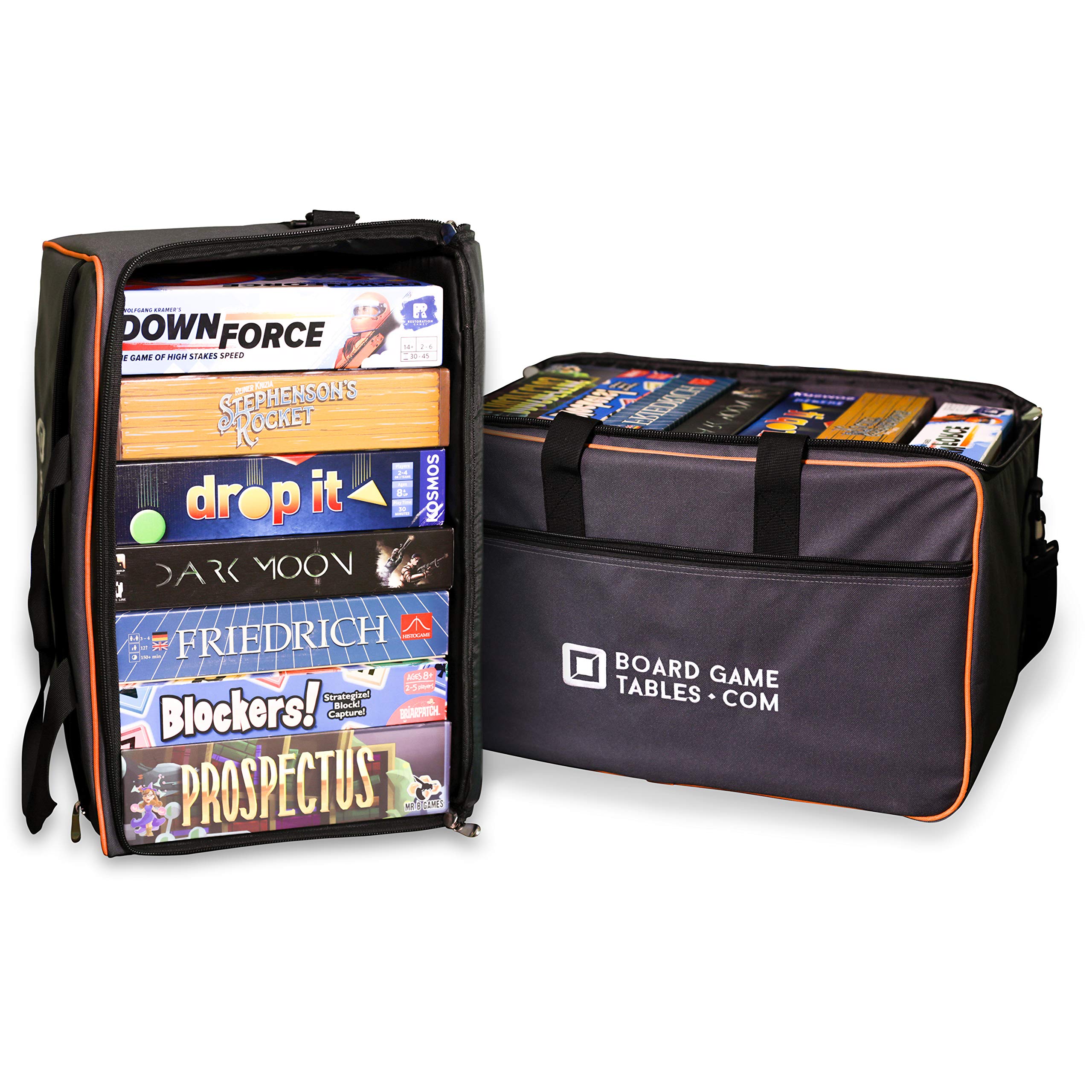 Board Game Bag Bundle - 1 Board Game Bag [Backpack/Luggage Slip/Padded] - (Oxford Gray) & 1 Lightweight Bag - Light Blue [Dual Layer Non-Woven Fabric/Carrying Handle/Zippered Lid]