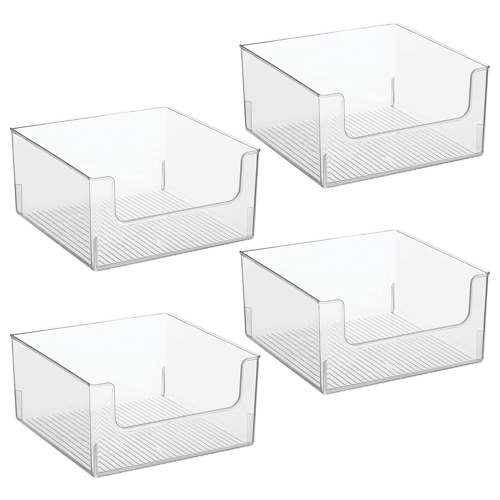 mDesign Modern Wide Plastic Open Front Dip Storage Organizer Bin Basket for Home Office Organization - Shelf, Cubby, Cabinet, and Closet Organizing Decor - Ligne Collection - 4 Pack - Clear