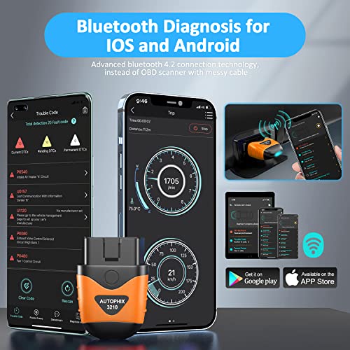 AUTOPHIX OBD2 Scanner Bluetooth Enhanced Universal Auto Car Code Reader for iPhone iPad & Android Diagnostic Scanner Tool for All OBDII Car After 1990[New Version], Orange (3210)