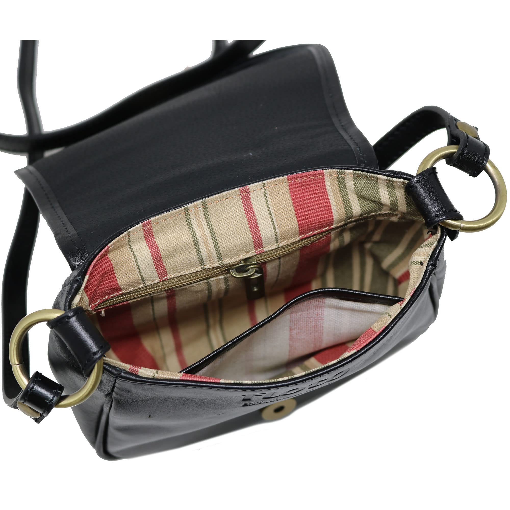 Floto Venezia Women's Saddle Bag Crossbody Shoulder Bag Handbag (Black)