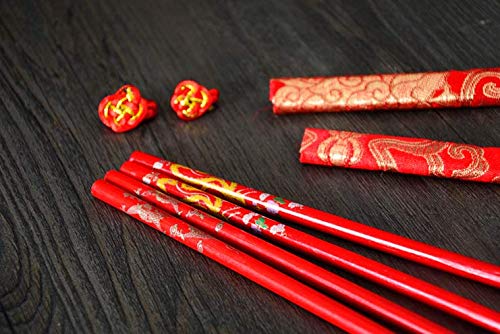 Cafurty 10 Pairs Chinese Bamboo Chopsticks (10 Pairs Red Chopsticks)