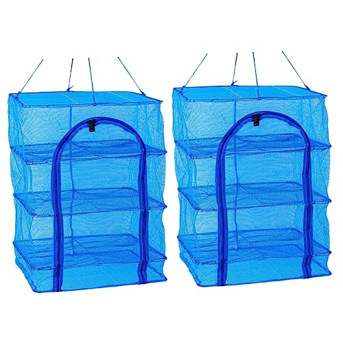 CLISPEED 2pcs Foldable Fish Cage Meat Dehydrater Foldable Basket Flower Food Foldable Drying Rack Mesh Hanging Dryer Rack Drying Basket Nylon Multi-layer Net Blue Nylon Hanging Hanger