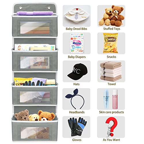 FYY Over the Door Organizer, 4-Shelf Wall Mount Hanging Pantry Storage Pocket with Clear Window for Bedroom Bathroom Kitchen Nursery Closet Dorm Storage Cosmetics, Stationery, Sundries, Toys Grey