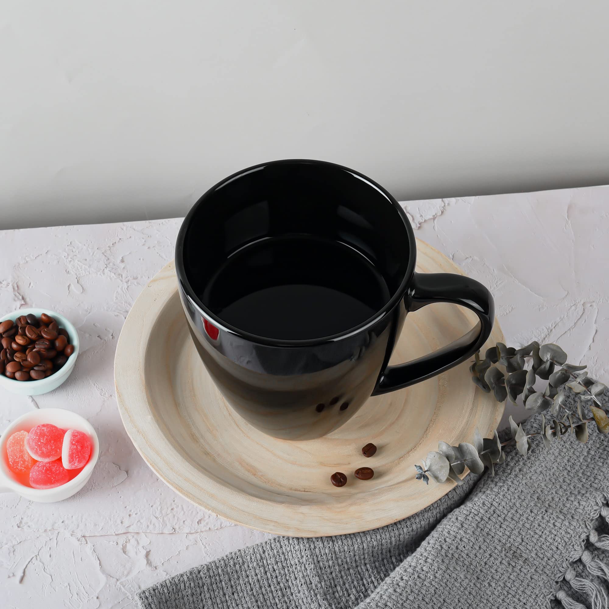 CAILIDE 39oz Large Coffee Mug Ceramic Tea Cup for Office and Home Big Capacity with Handle also for Soup, Cereal and Salad(black