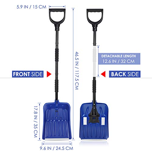 CLISPEED Snow Shovel for Car, Folding Snow Shovel with Ice Scraper for Car Truck Driveway Snow Removal (Blue)